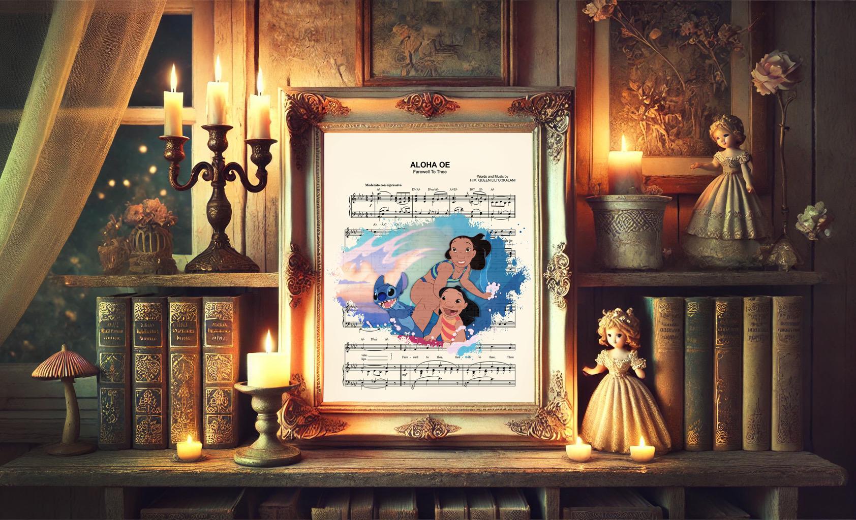 Lilo and Stitch and Nani Surf Aloha Oe Sheet Music Art Print – AmourPrint