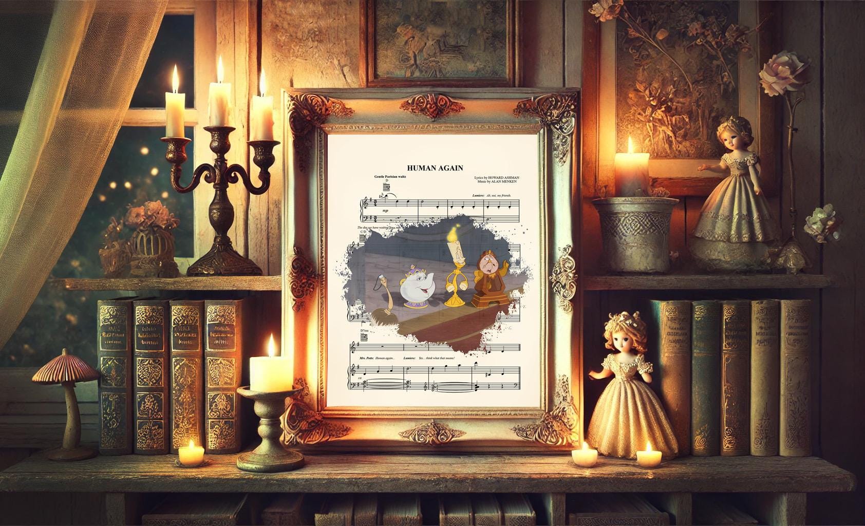 Beauty and the Beast Splatter Human Again Sheet Music Art Print ...